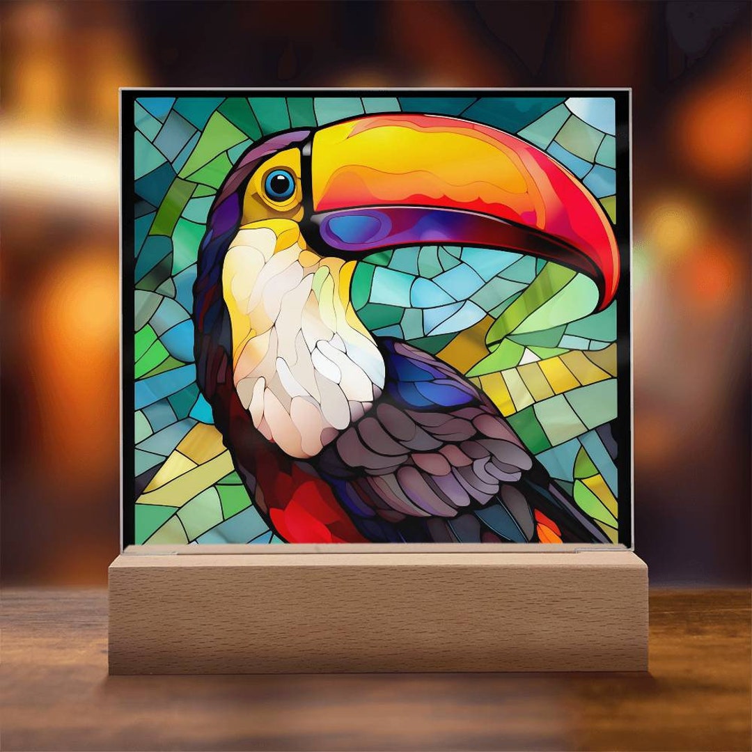 Toucan Acrylic Square Plaque, Faux Stained Glass Toucan Plaque, Toucan ...