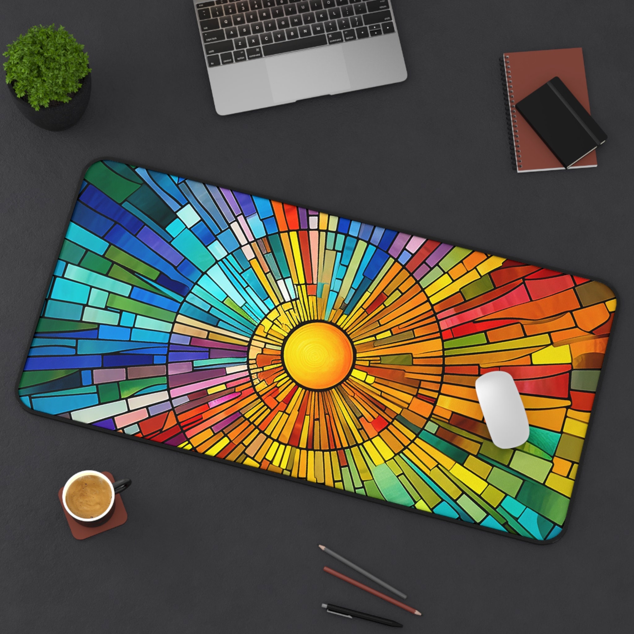 Rainbow Desk Mat, Sunburst Desk Mat, Rainbow Mouse Pad - Etsy