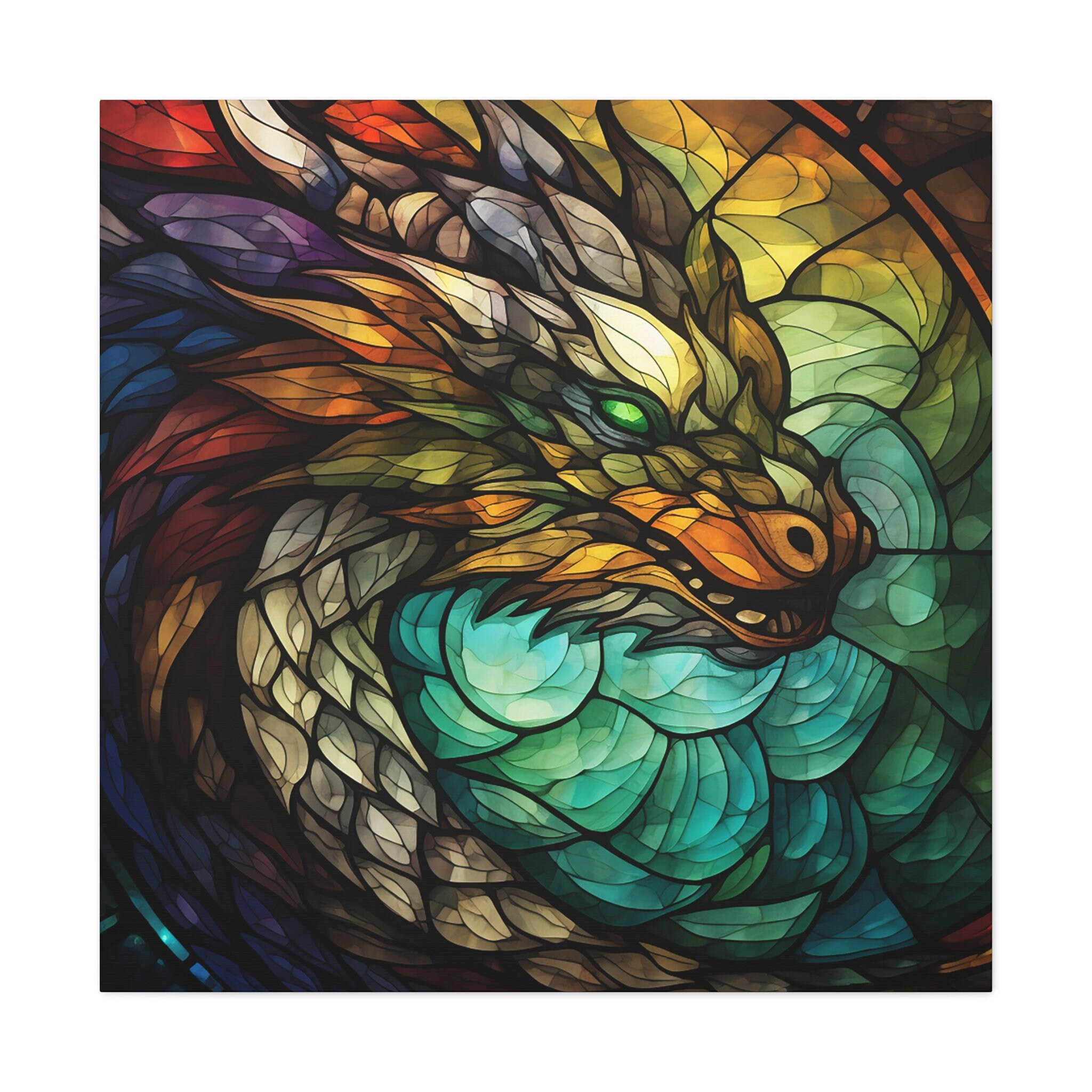 Dragon Wall Art Canvas, Faux Stained Glass Dragon Decor, Dnd Gift ...