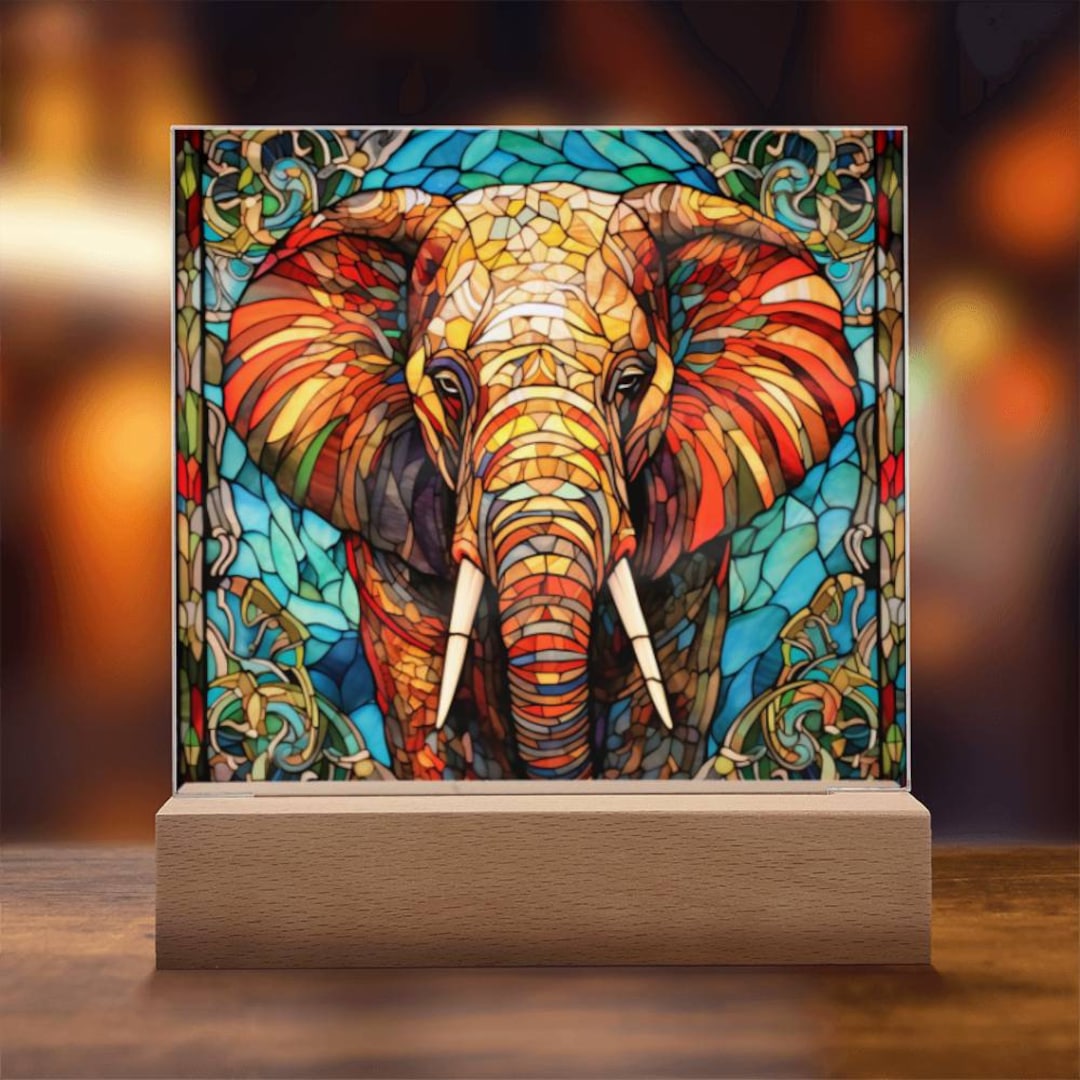 Simulated Stained Glass Elephant Acrylic Square Plaque, Elephant Plaque ...