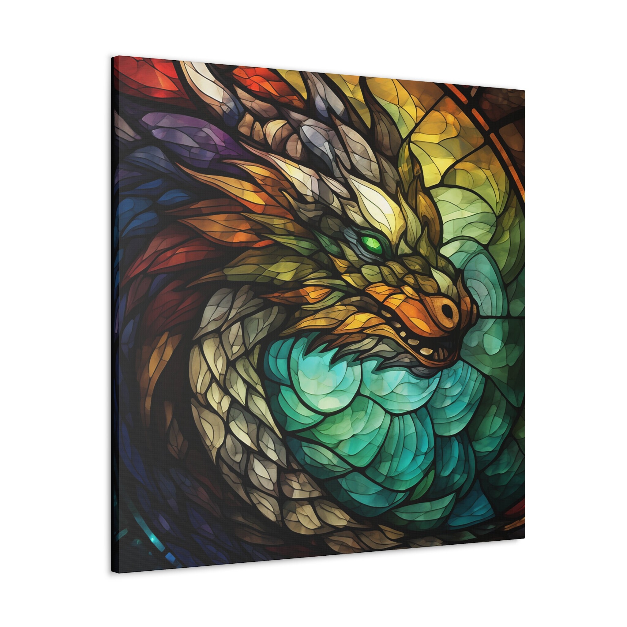 Dragon Wall Art Canvas, Faux Stained Glass Dragon Decor, Dnd Gift ...
