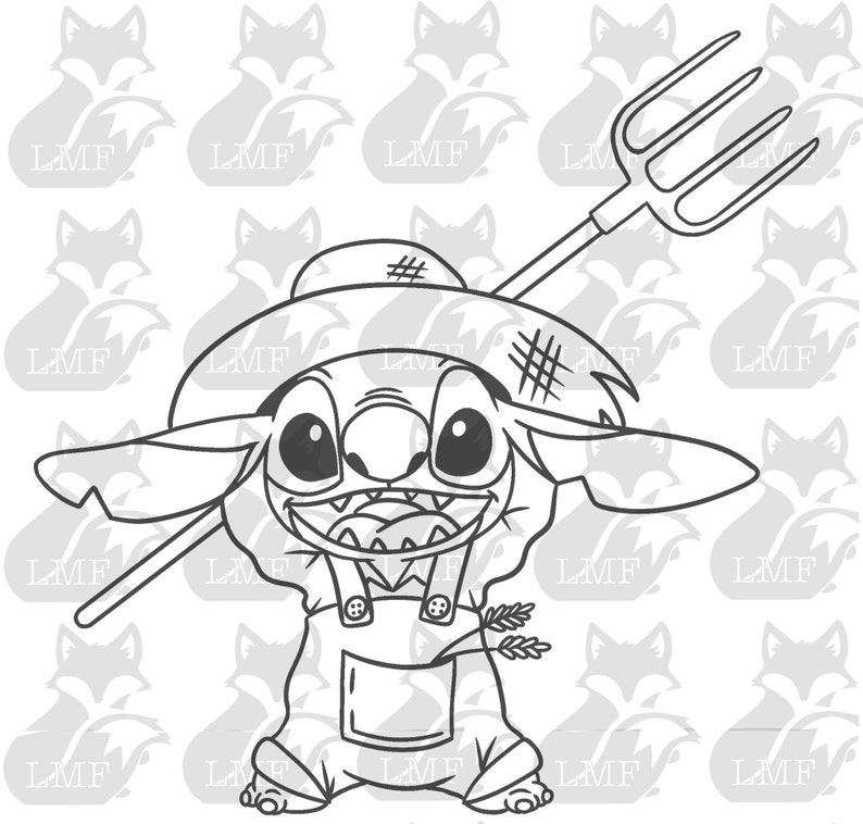 Farmer Stitch. Farm Lilo and Stitch Svg. Png, Layered, and Black and ...