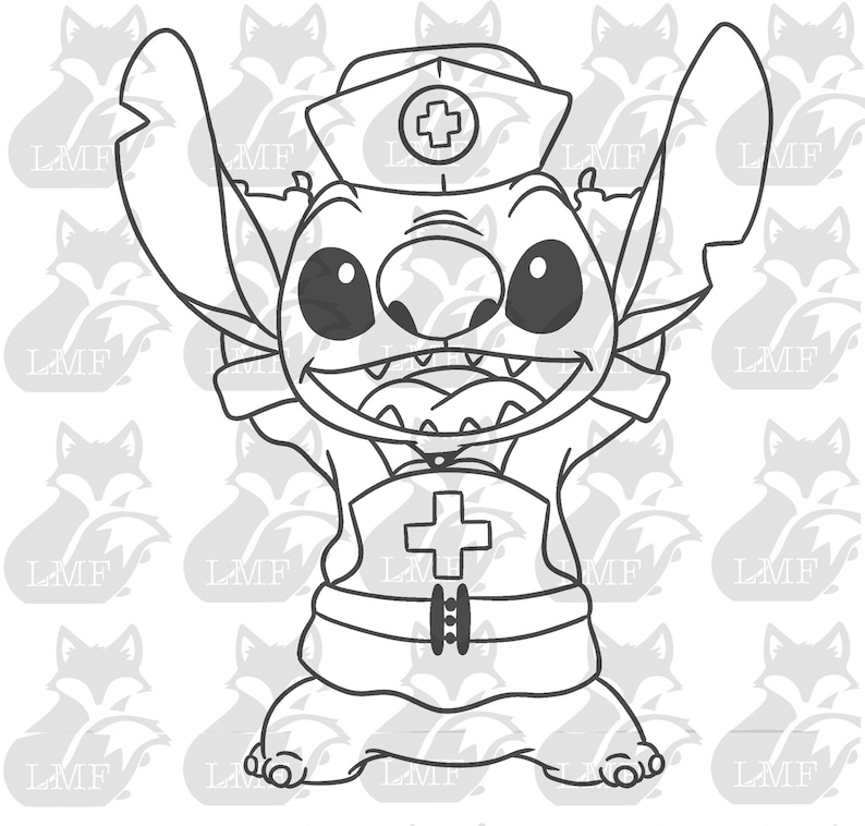 Enfermera Stitch. Lilo y Stitch SVG. PNG, en capas y en blanco y negro ...