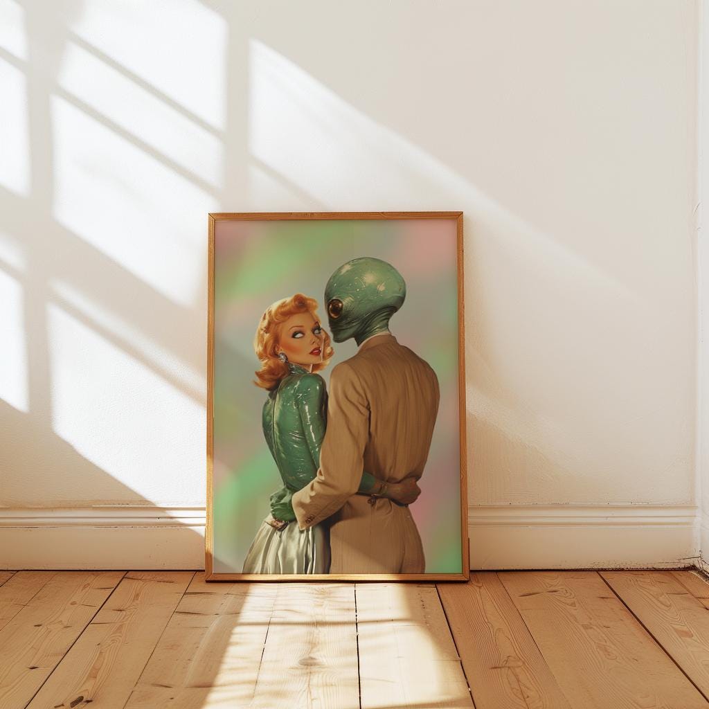 Retro Alien Abduction Art Print: Surreal Vintage Poster - Etsy
