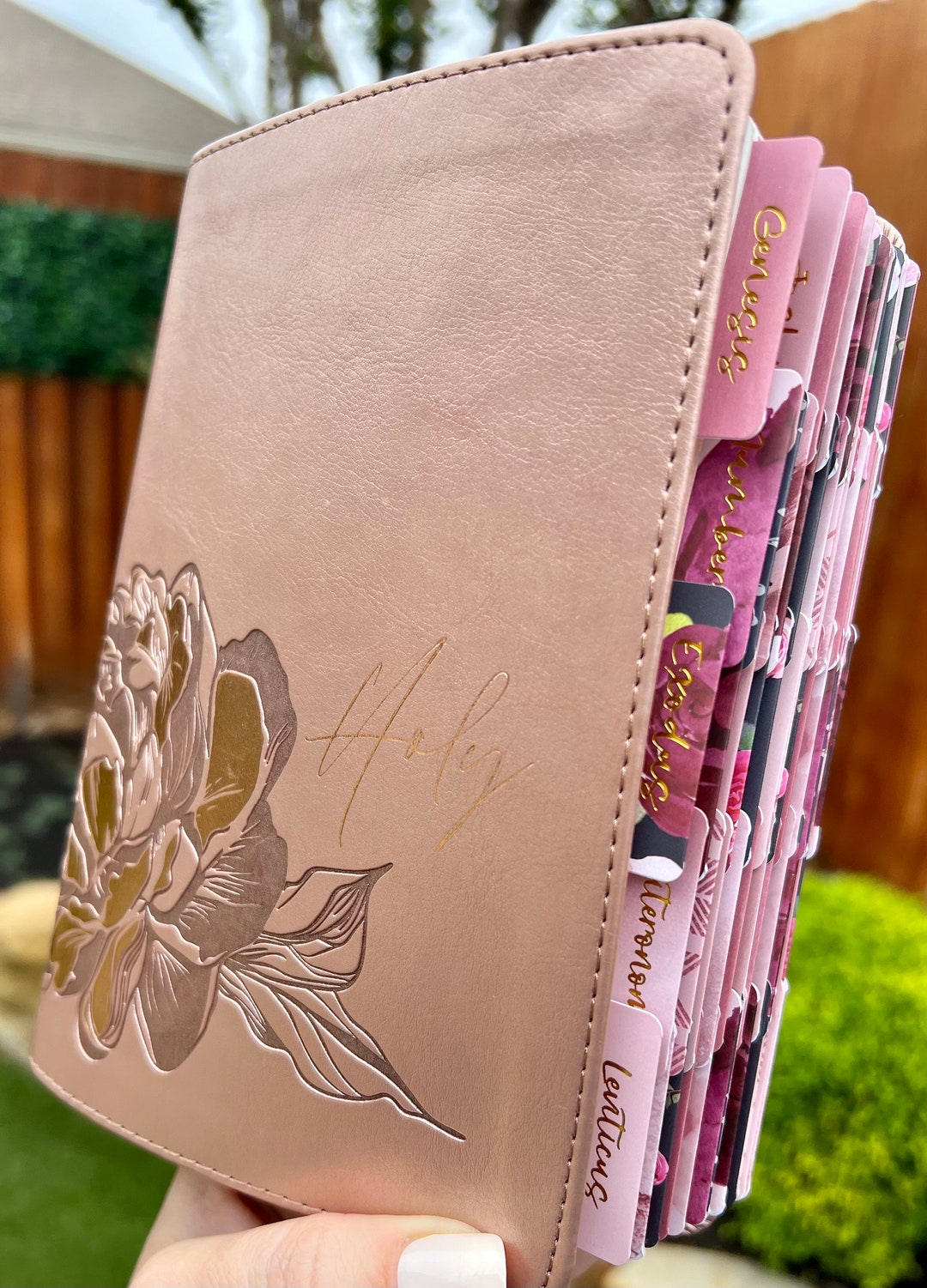 NLT Compact Giant Print Bible Rose Metallic Peony Leatherlike With Rose ...
