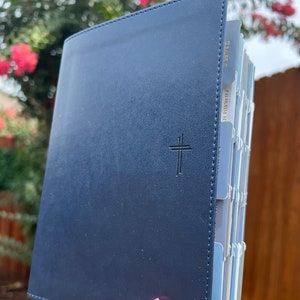 NLT Navy Blue Cross Bible, Compact Large Print, Filament-enabled, With ...