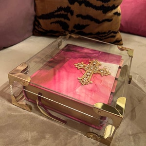Beautiful Clear Acrylic Bible/book Display Box With Decorative Gold ...