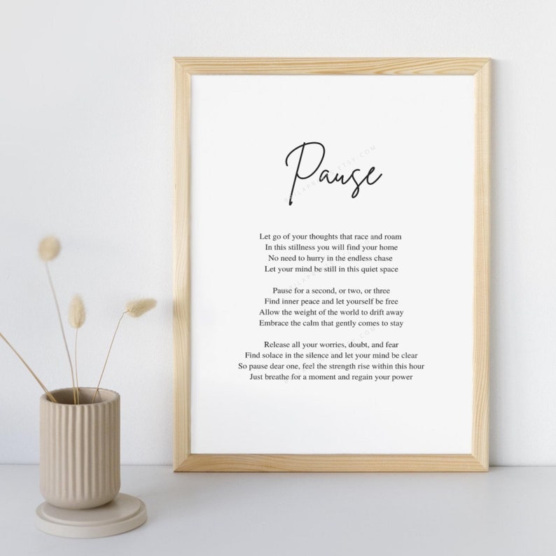 Pause, Printable Mental Health Quote, Word of the Year Print, Pause ...