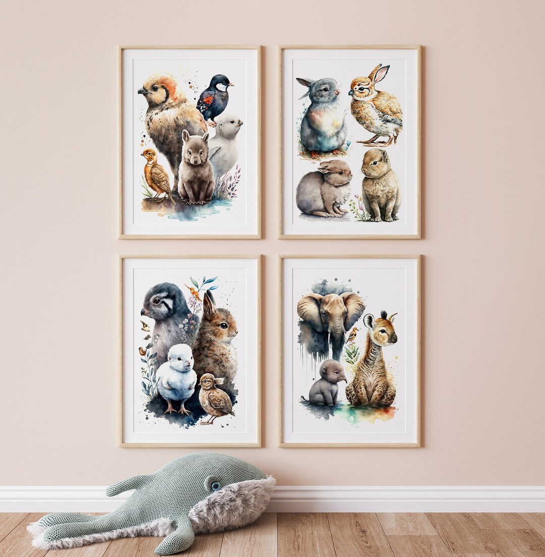 Baby Animal Printable Wall Art, Watercolor Baby Animal Painting, Baby ...