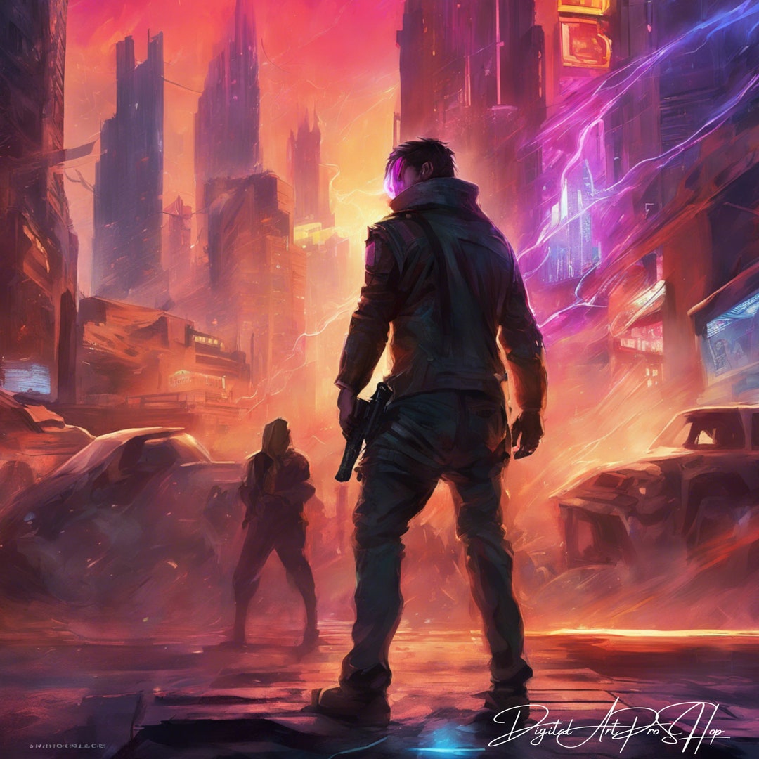 Cyberpunk Cityscape Digital Art, Neon Dystopian Streetscape, Printable ...