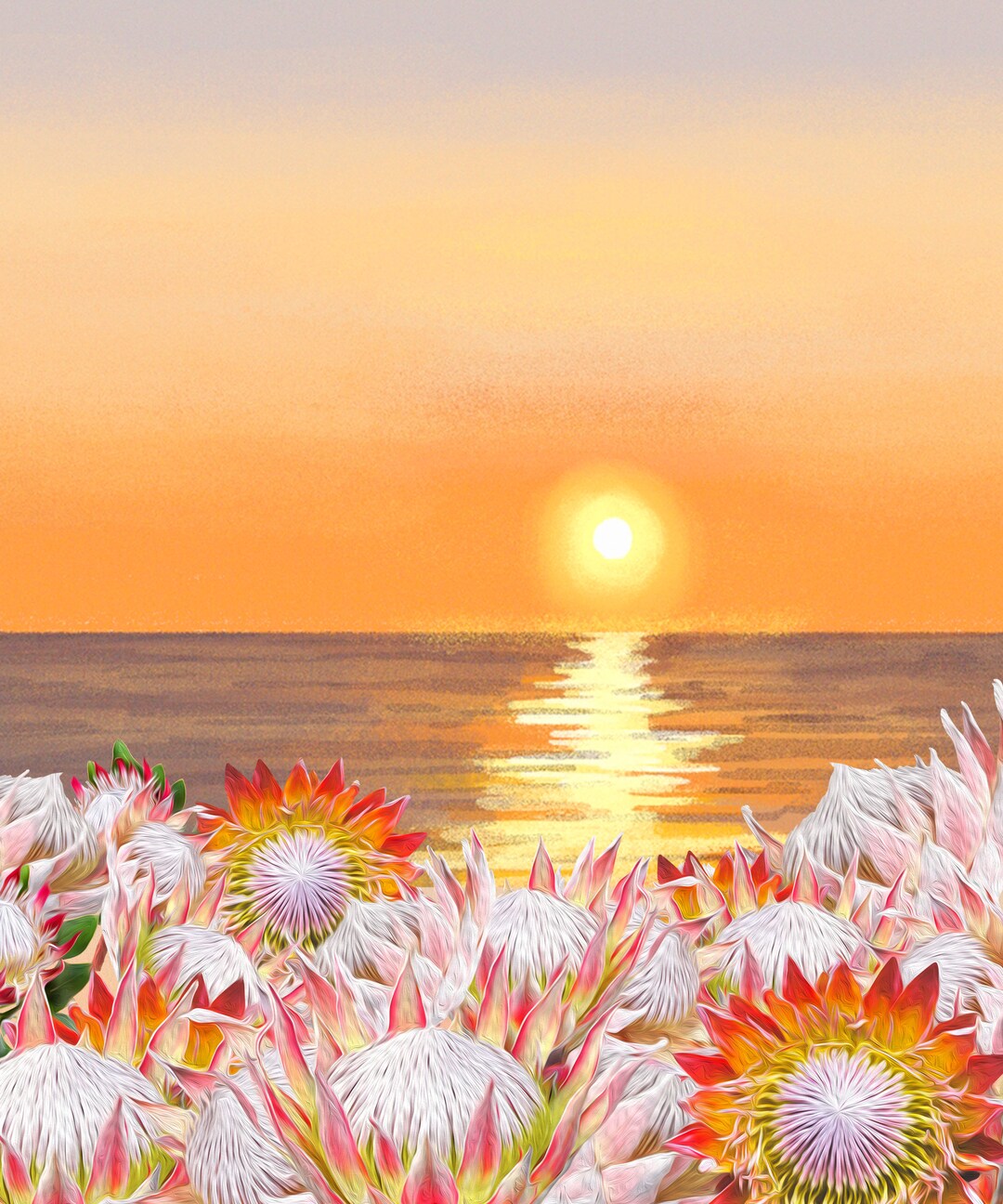 Protea Sunset Printable Collage Art Sunset Water Flowers Colorful ...