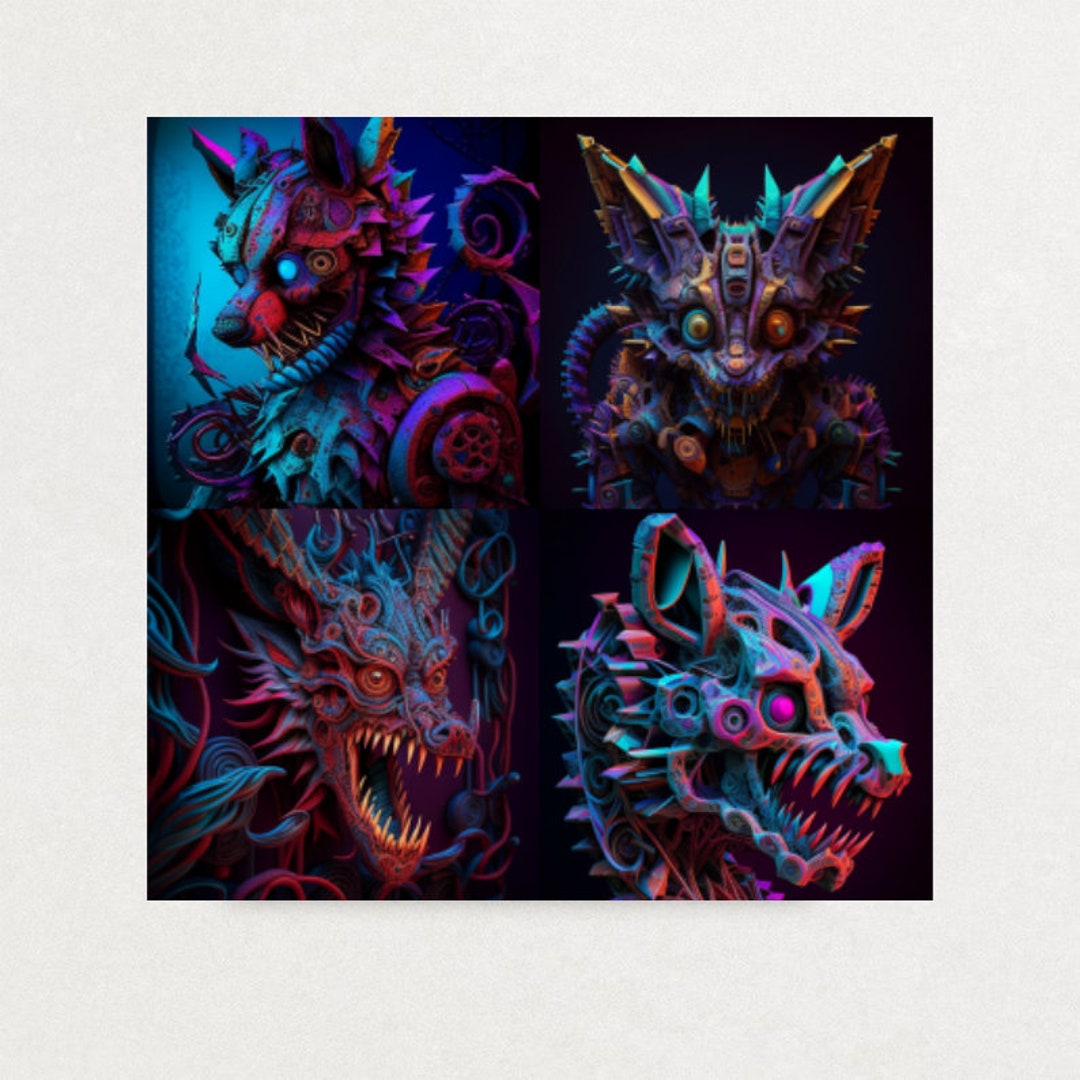 Dark Neon Future Dog Wolf Hyperpop Punk Illustration Art - Etsy