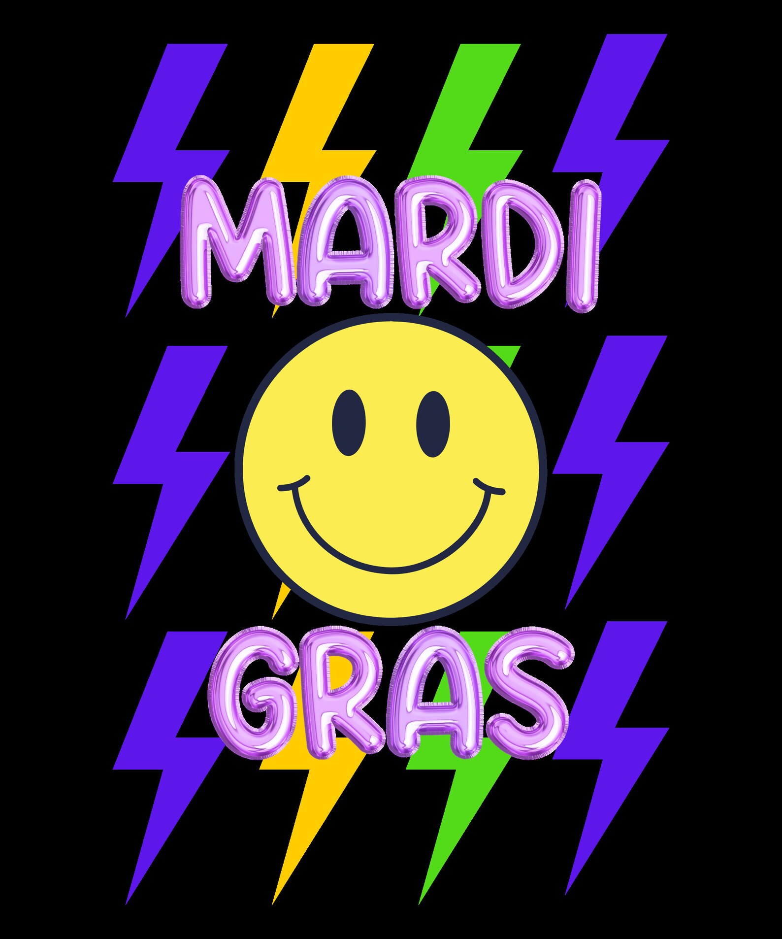 Mardi Gras Smile Lightning Bolt Sublimation Design PNG Digital Download ...