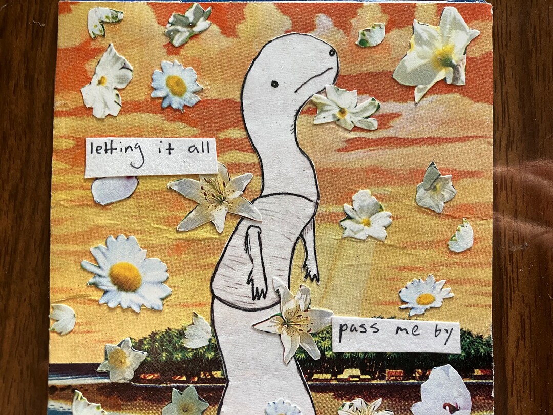 Small Handmade Worm Collage, Worm and Flowers, One of a Kind Wall Art ...