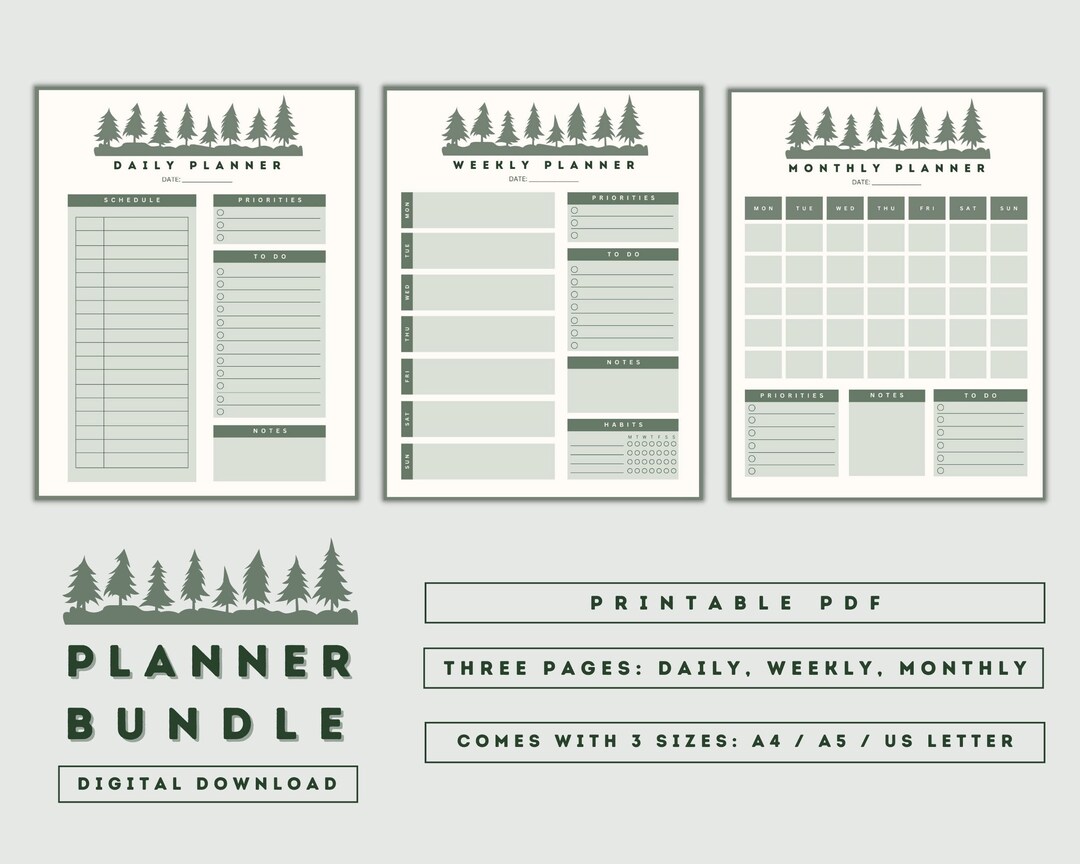 Tree Planner Bundle, Printable Planner Bundle Day Week Month, Digital ...