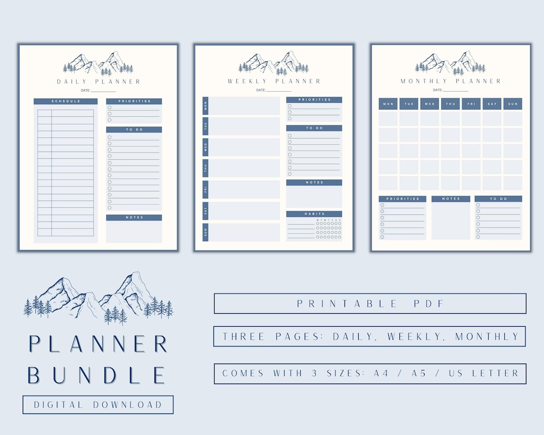 Mountain Planner Bundle, Printable Planner Bundle Day Week Month ...