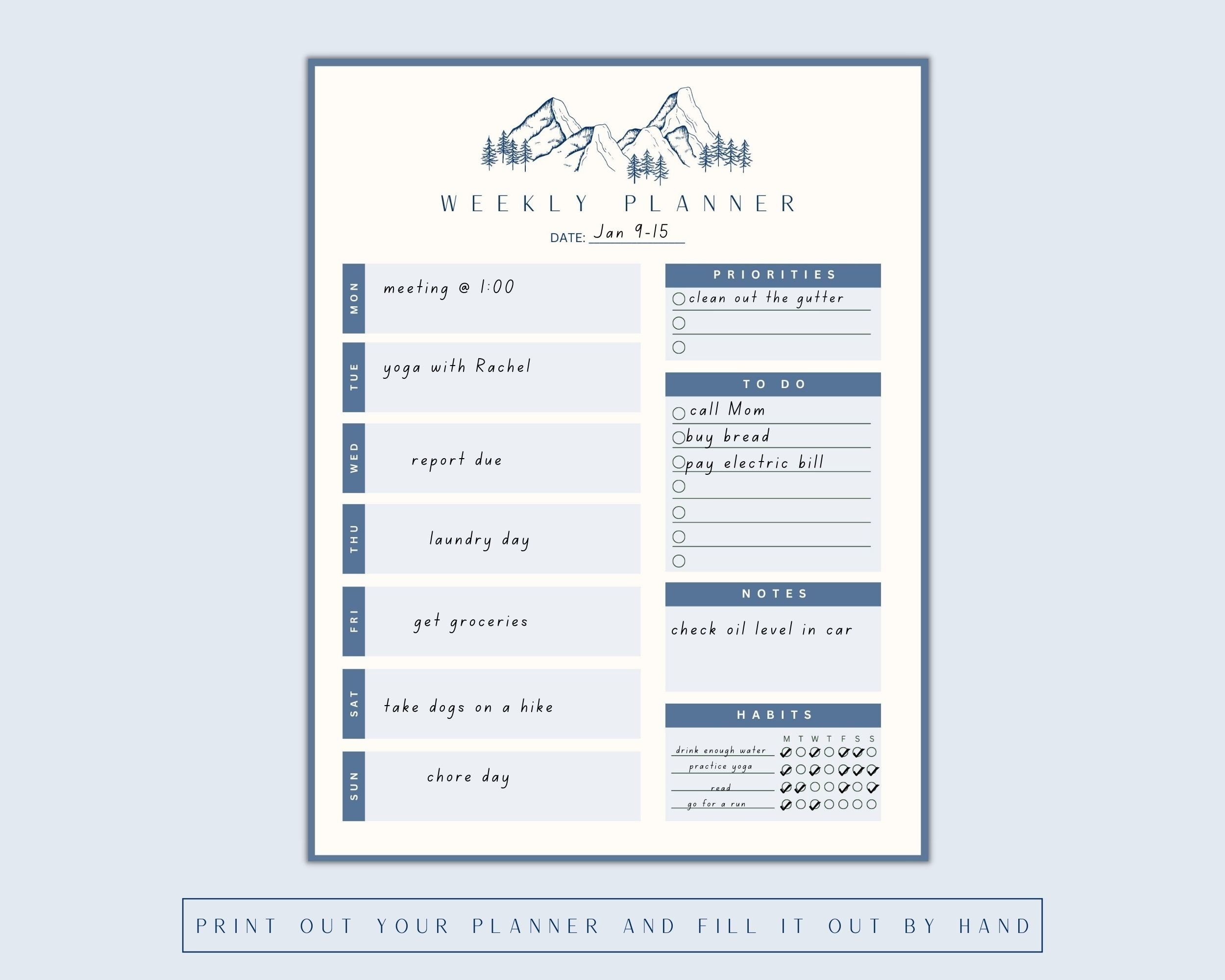 Mountain Planner Bundle, Printable Planner Bundle Day Week Month ...