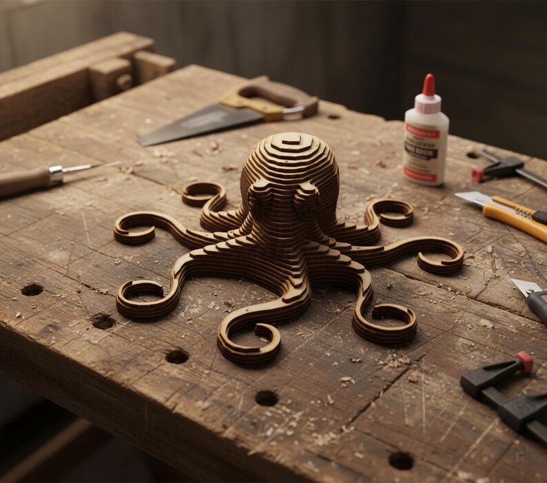Layered Octopus Laser Cut File 3D Wood Puzzle Ocean Animal Model SVG ...