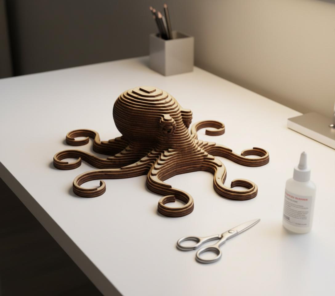 Layered Octopus Laser Cut File 3D Wood Puzzle Ocean Animal Model SVG ...