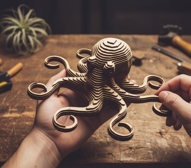 Layered Octopus Laser Cut File 3D Wood Puzzle Ocean Animal Model SVG ...
