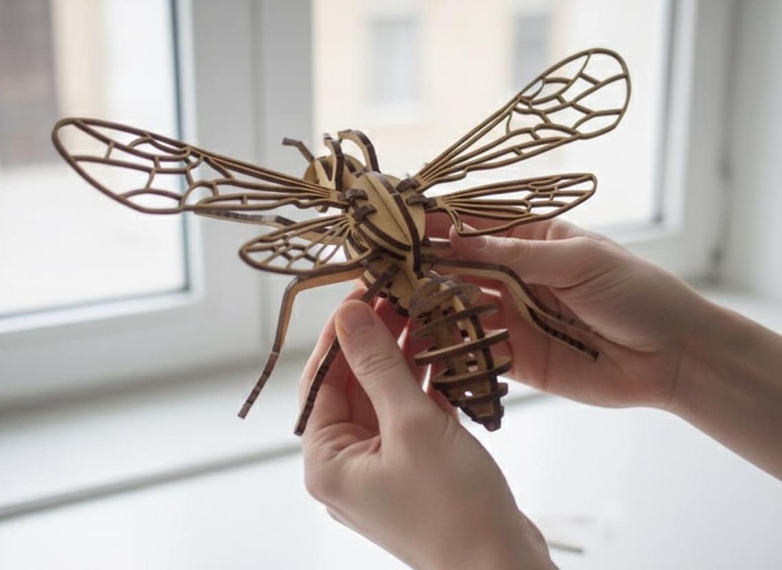 3D Bee Laser Cut File Wooden Insect Puzzle Svg DXF Cnc Wood Animal ...