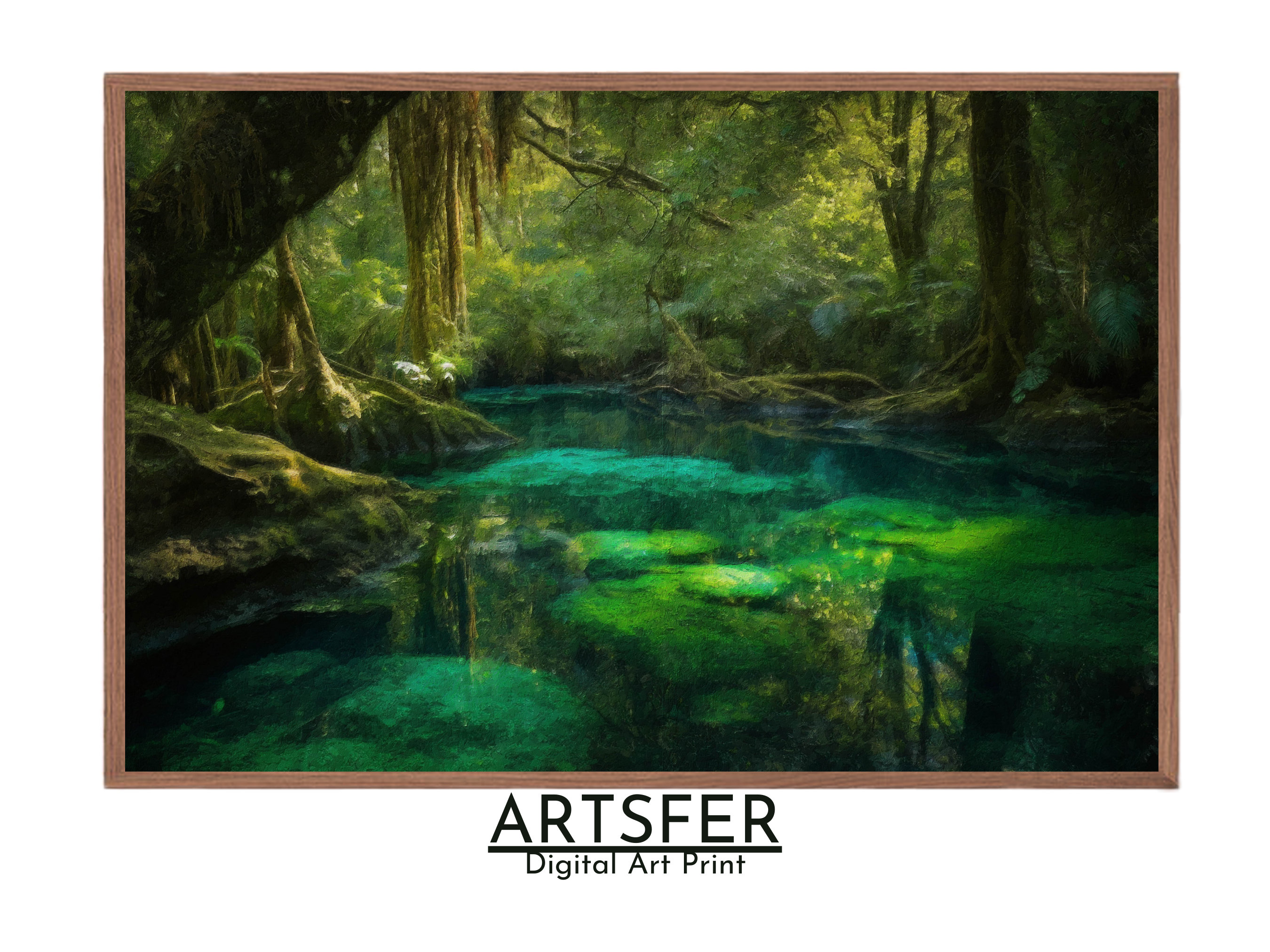 Printable Rainforest Landscape Oil Painting, High Resolution Art Print ...