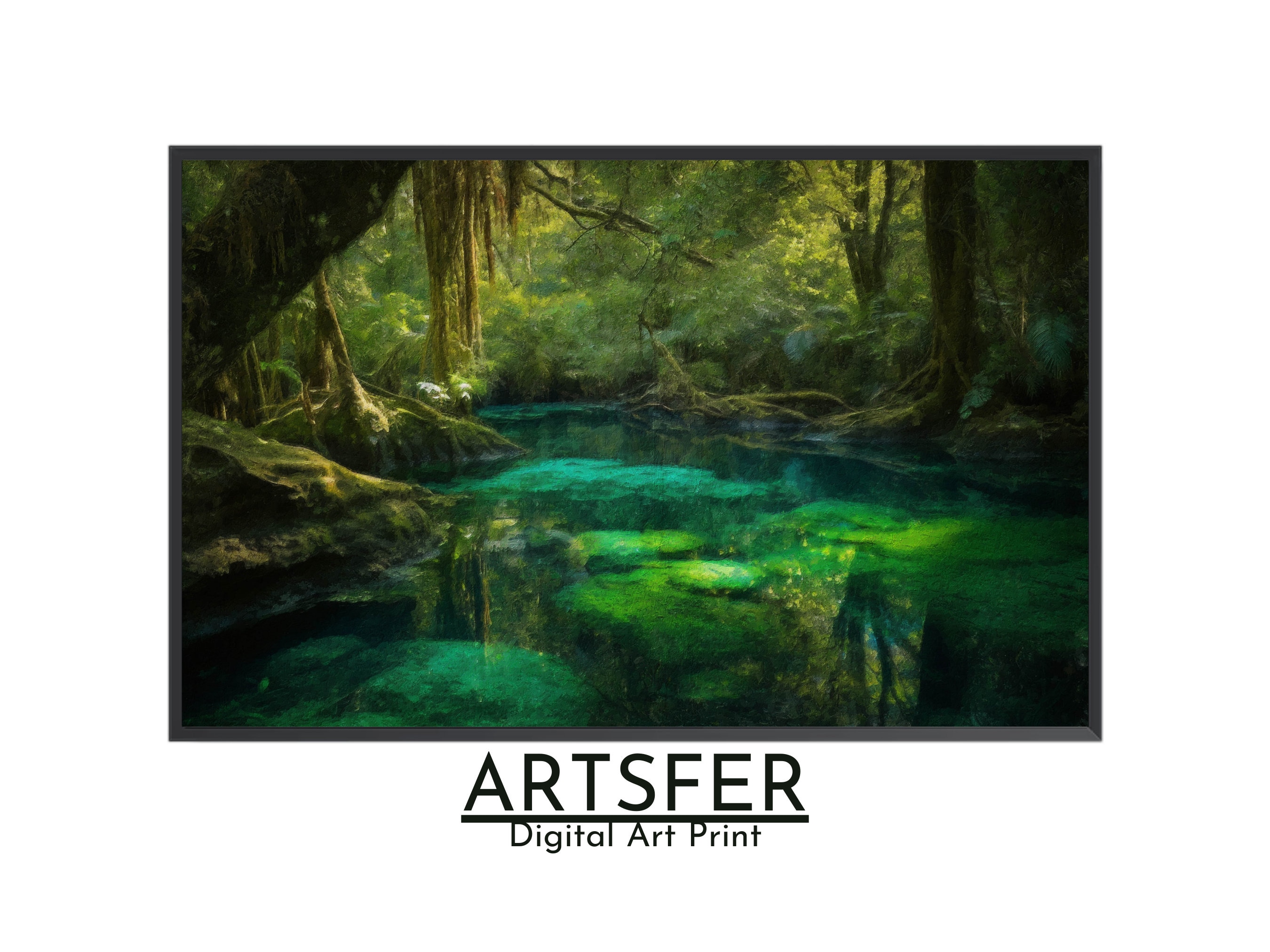 Printable Rainforest Landscape Oil Painting, High Resolution Art Print ...