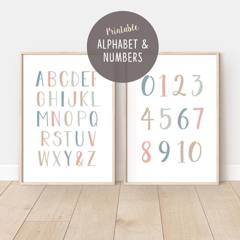 Printable Alphabet & Numbers Posters, Set of 2 Educational Prints, ABC ...