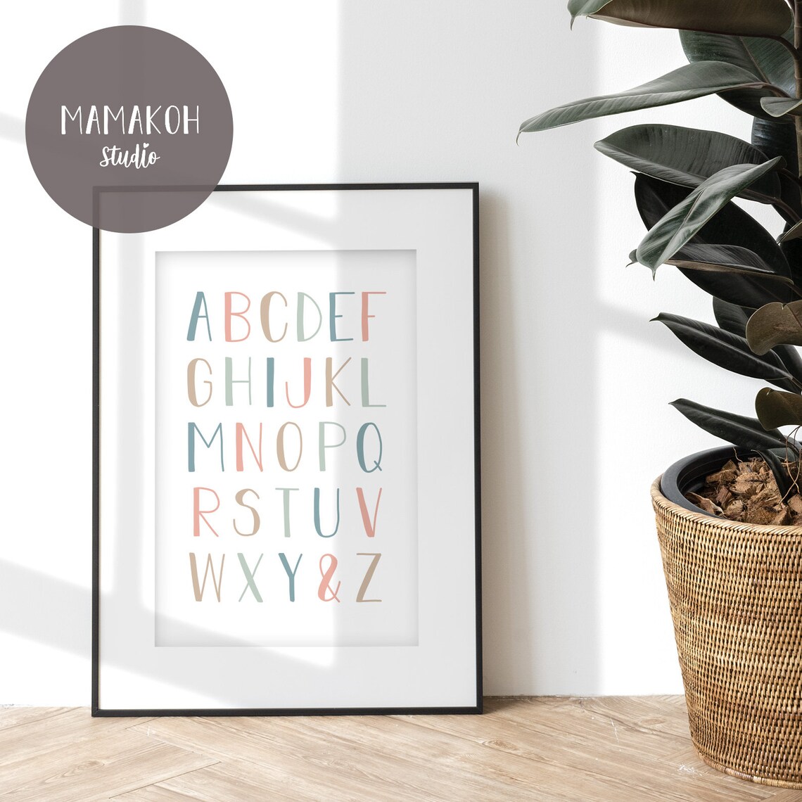 Printable Alphabet Poster, ABC Print, Earthy Tone, Nursery Wall Art ...
