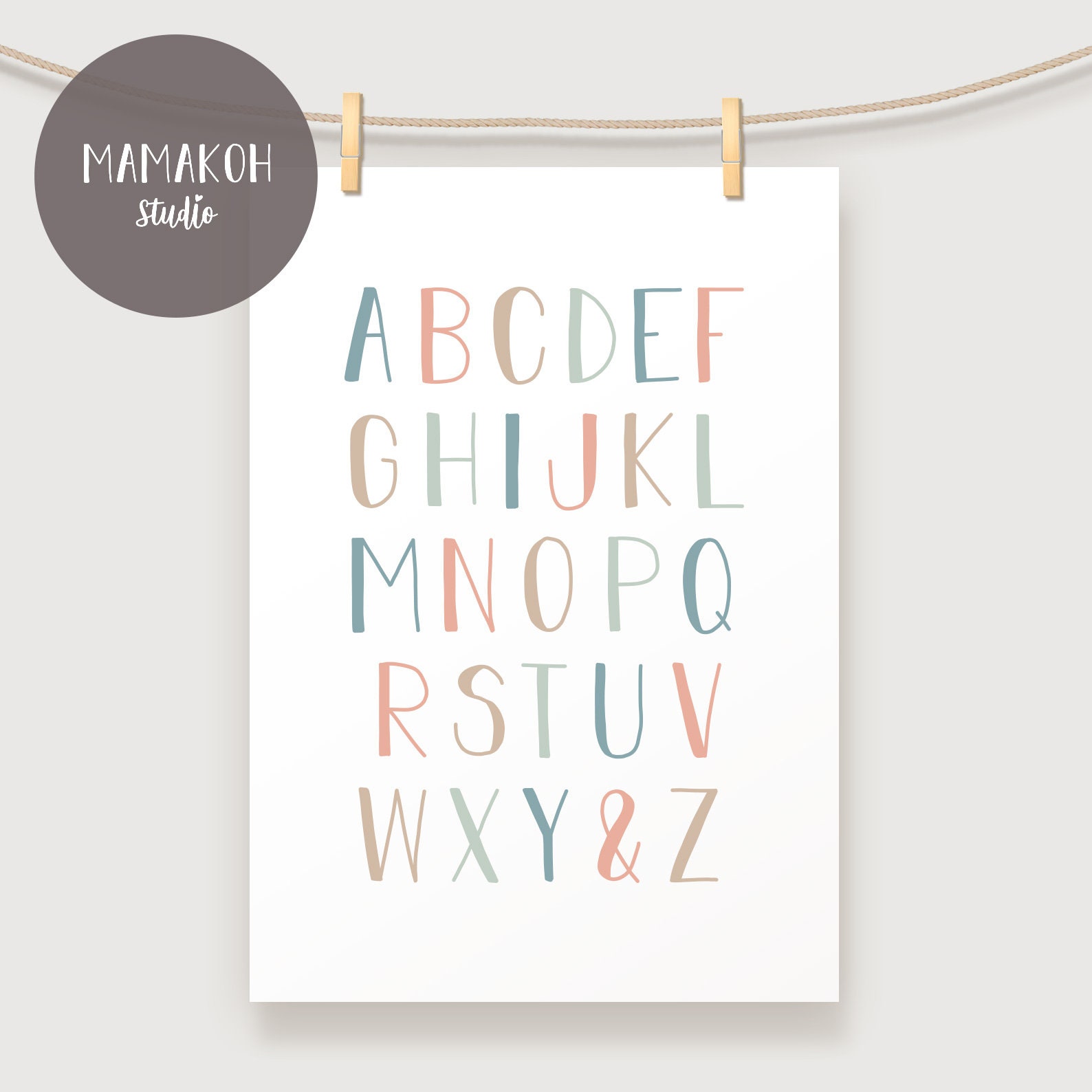 Printable Alphabet Poster, ABC Print, Earthy Tone, Nursery Wall Art ...