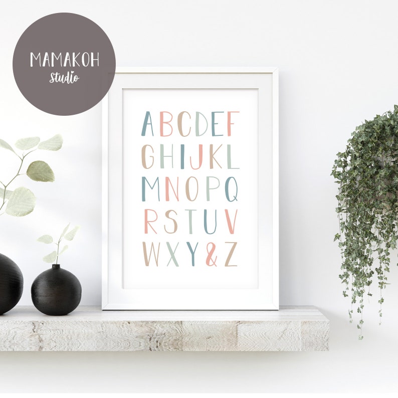 Printable Alphabet Poster, ABC Print, Earthy Tone, Nursery Wall Art ...