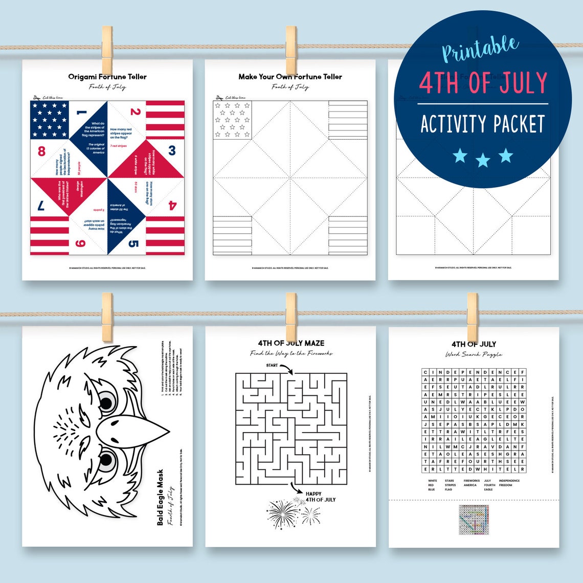Printable 4th of July Activity Pack for Kids | Origami Fortune Teller ...