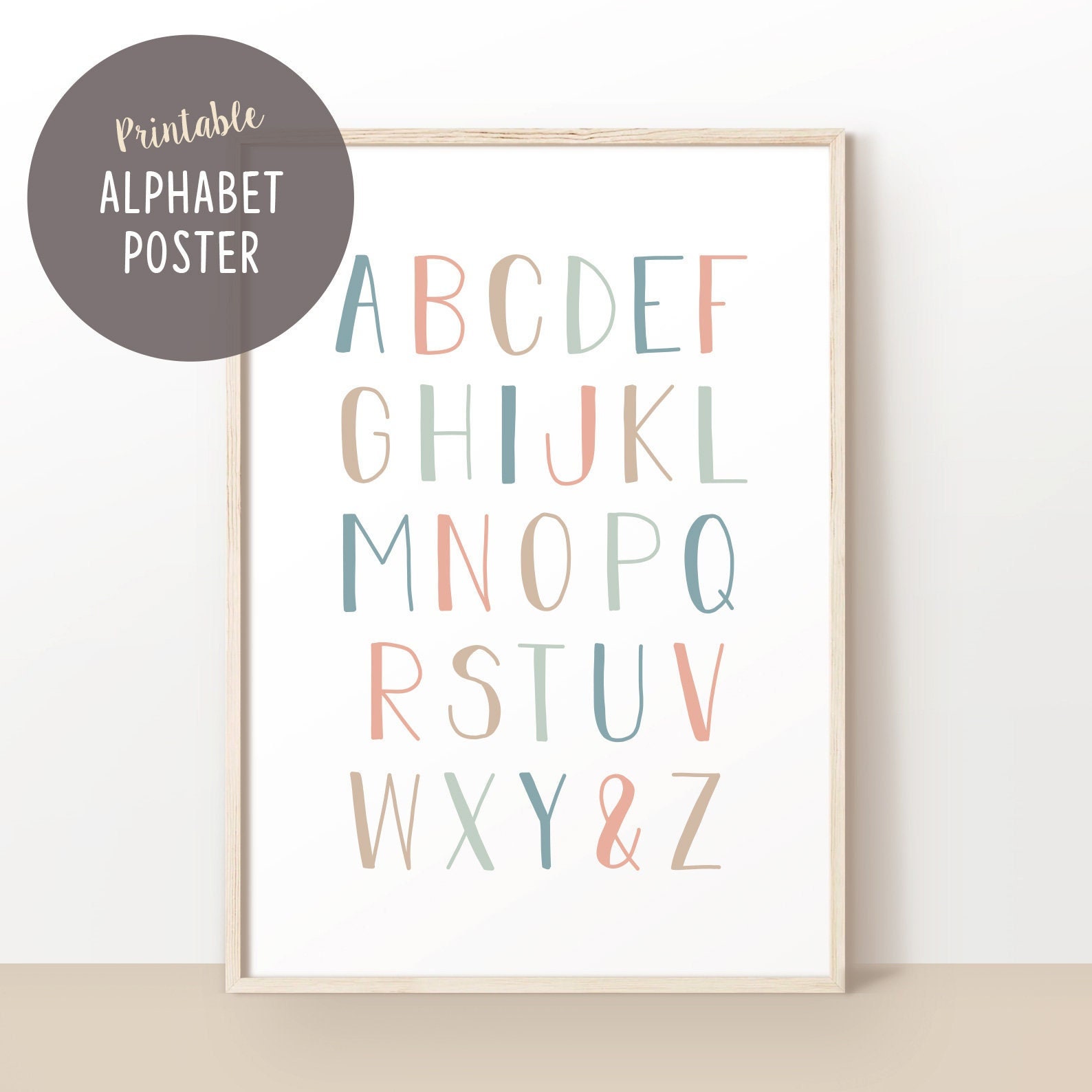 Printable Alphabet Poster, ABC Print, Earthy Tone, Nursery Wall Art ...