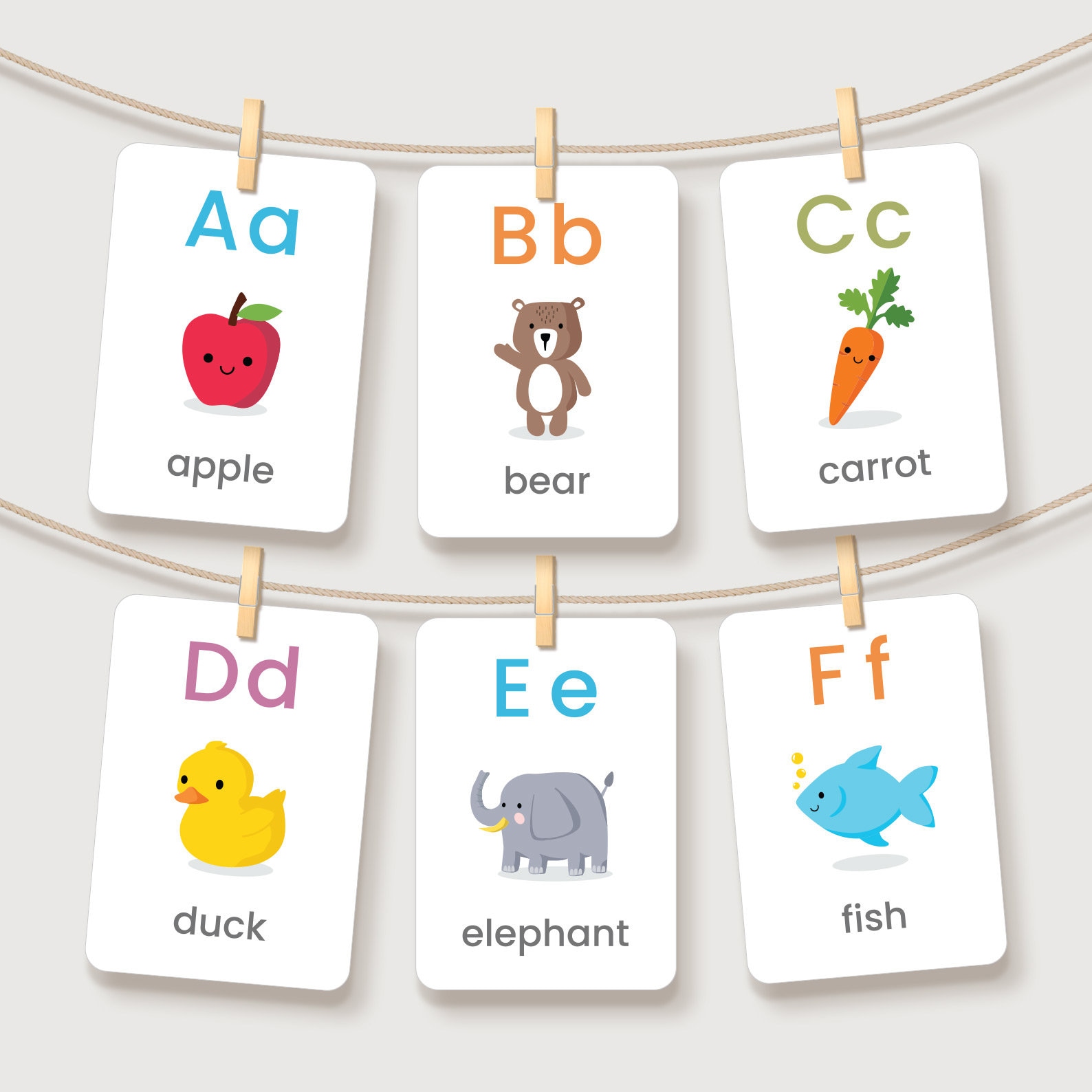 Printable Alphabet Flash Cards 3.5” X 5” Colorful Cute Illustration ...