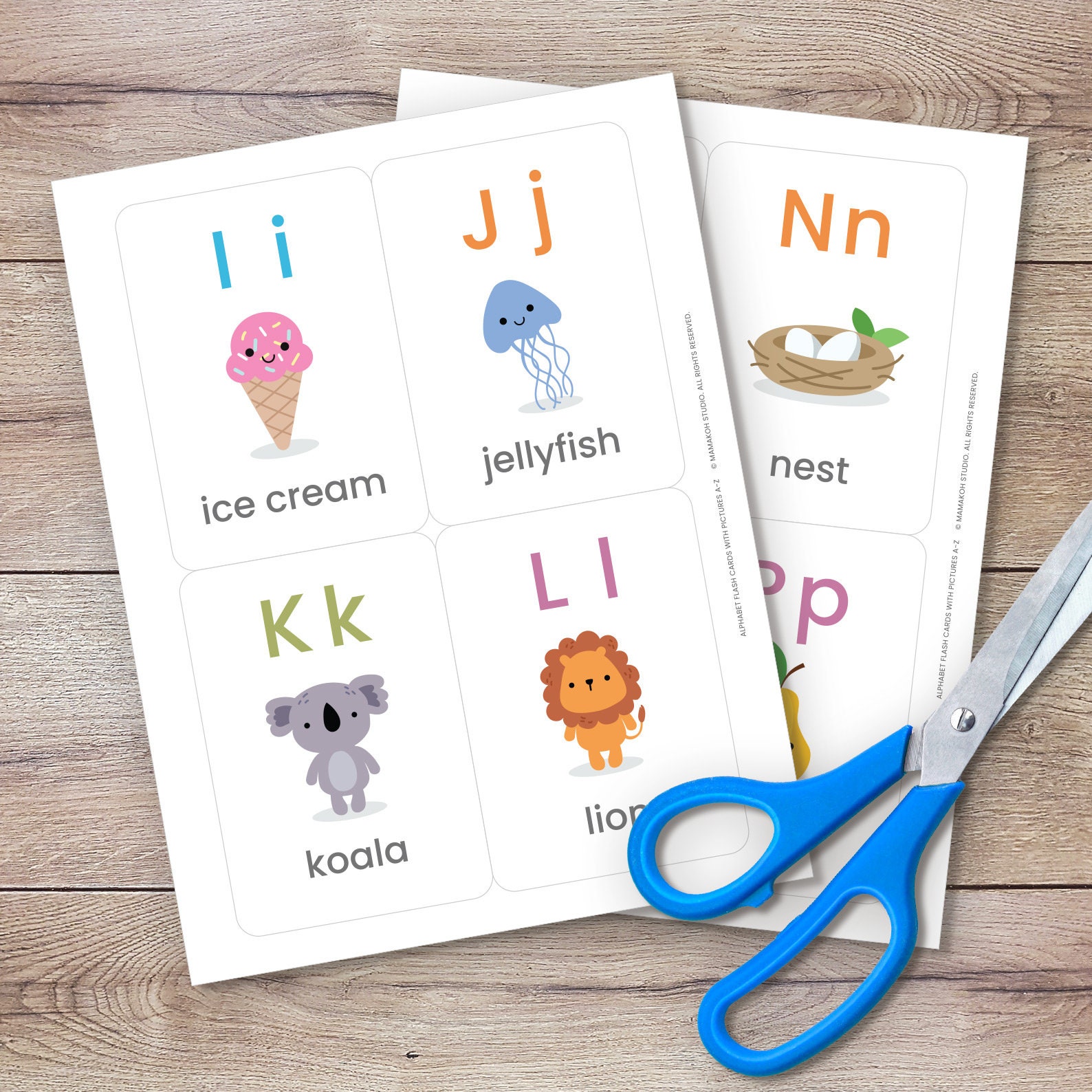 Printable Alphabet Flash Cards 3.5” X 5” Colorful Cute Illustration ...
