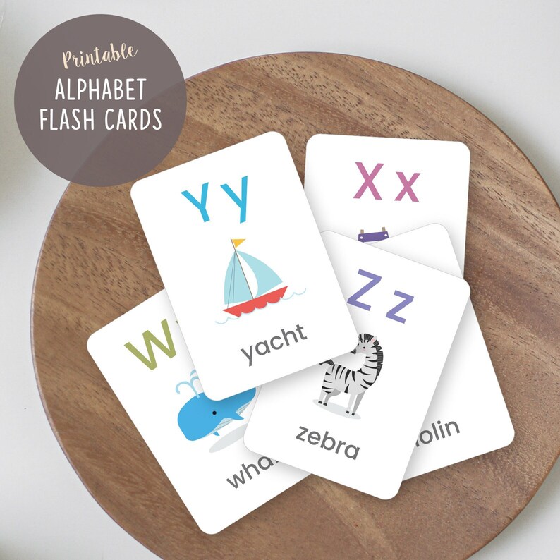 Printable Alphabet Flash Cards 3.5” X 5” Colorful Cute Illustration ...