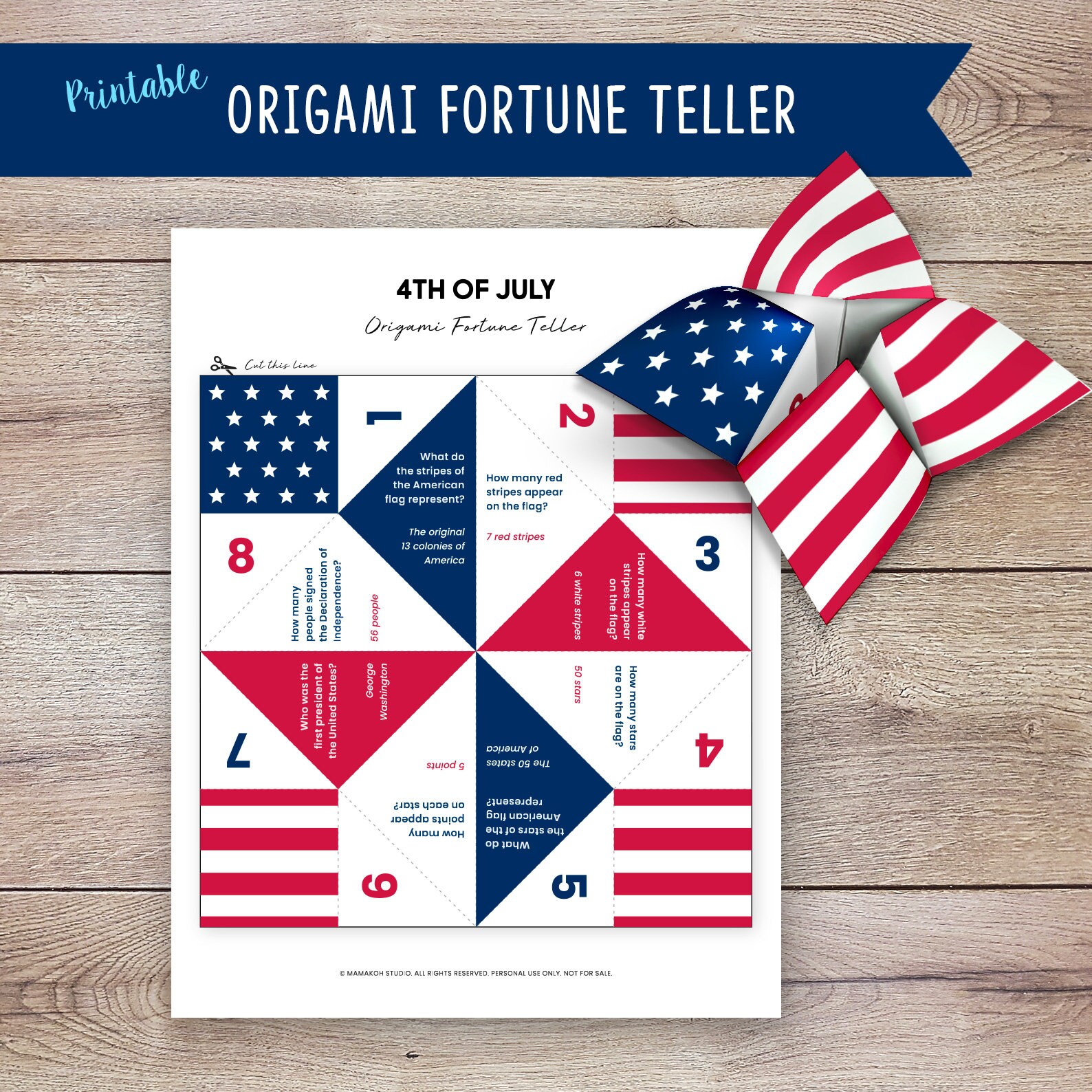 Printable 4th of July Activity Pack for Kids | Origami Fortune Teller ...