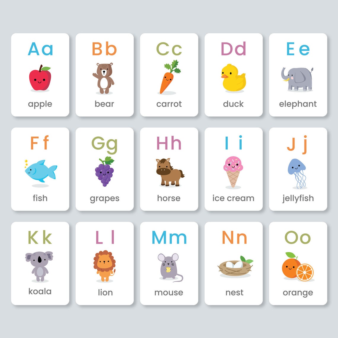 Printable Alphabet Flash Cards 3.5 X 5 Colorful Cute - Etsy