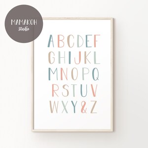 Printable Alphabet Poster, ABC Print, Earthy Tone, Nursery Wall Art ...