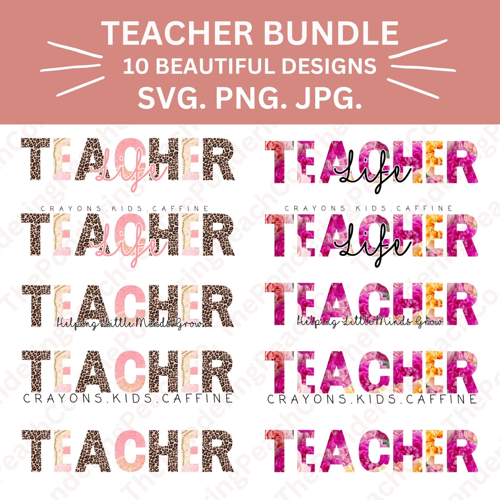 10 Teacher .JPEG .PNG .SVG File Bundle, Teacher Life, Teacher Design ...