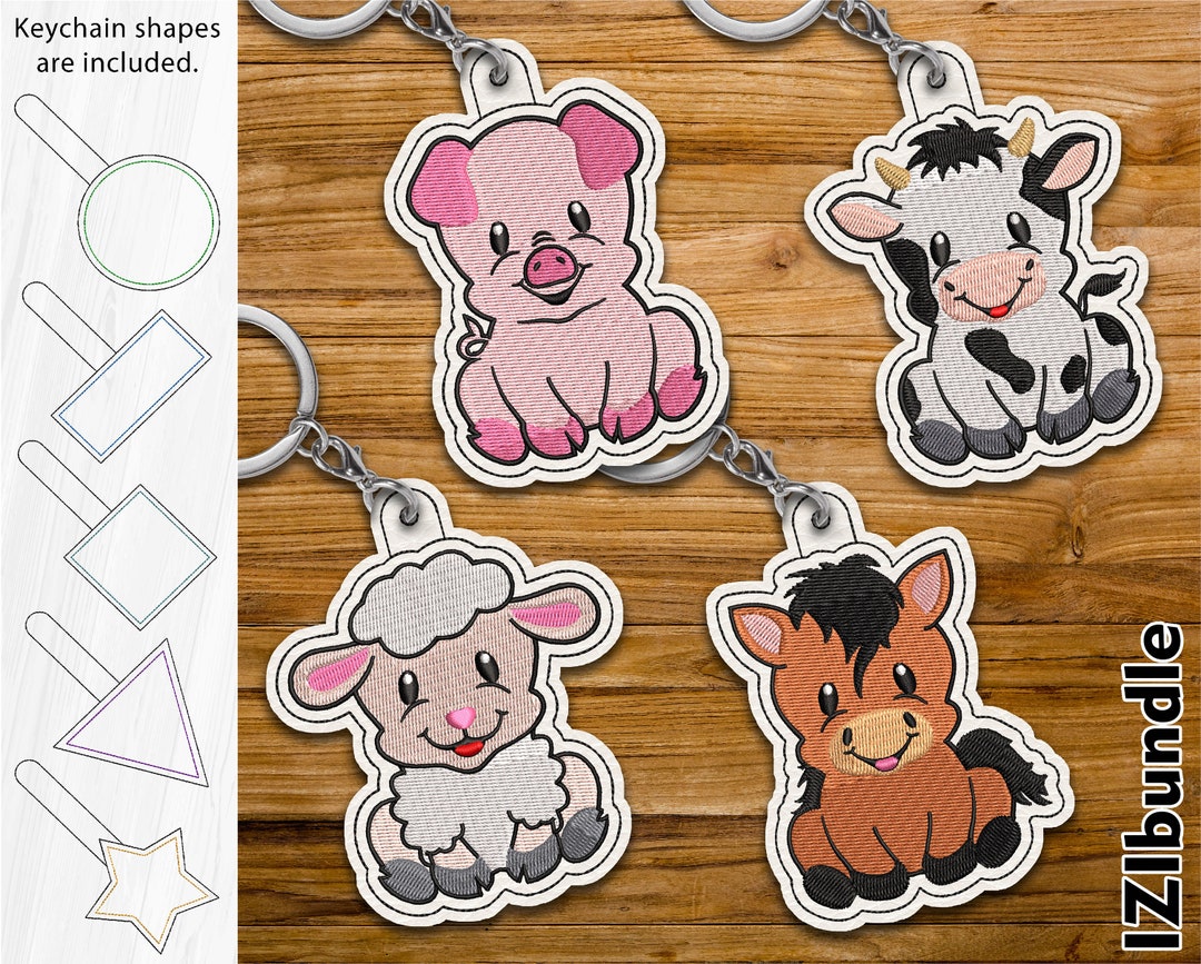 Cute Animals Eyelet Keychain Key Fob Tab - Designs for Embroidery ...