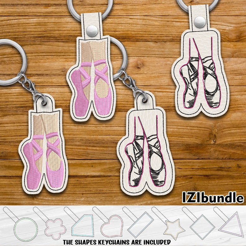 Ballet Shoes Embroidery Keychain Design, Snap & Eyelet Key Fob Tab ...