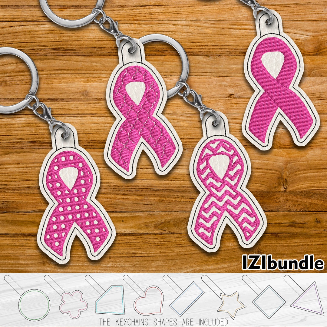 Pink Ribbon Embroidery Keychain Design, Eyelet Key Fob Tab (digital ...