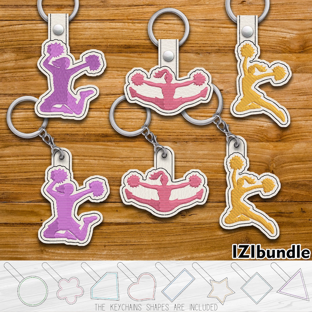 Cheer Girls Jumping Keychain Key Fob Tab - Designs for Embroidery ...