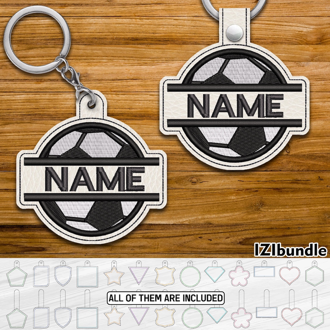 Split Soccer Ball Embroidery Keychain Design, Snap & Eyelet Key Fob Tab ...