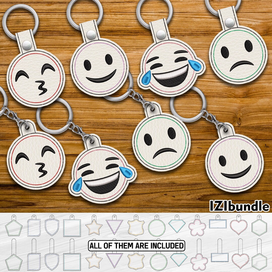 Kawaii Faces Embroidery Keychain Design, Snap & Eyelet Key Fob Tab ...