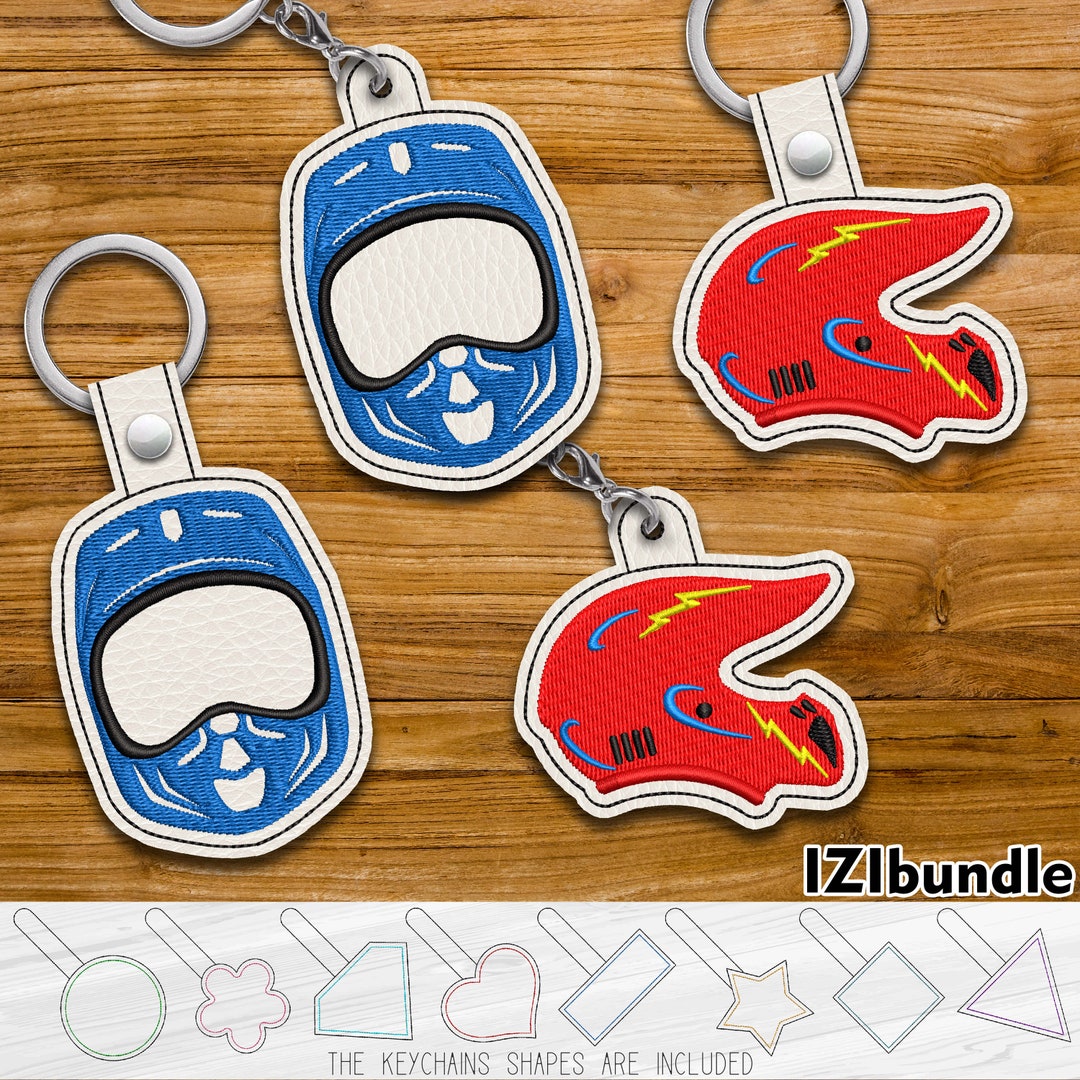 Motocross Helmet Embroidery Keychain Design, Snap & Eyelet Key Fob Tab ...