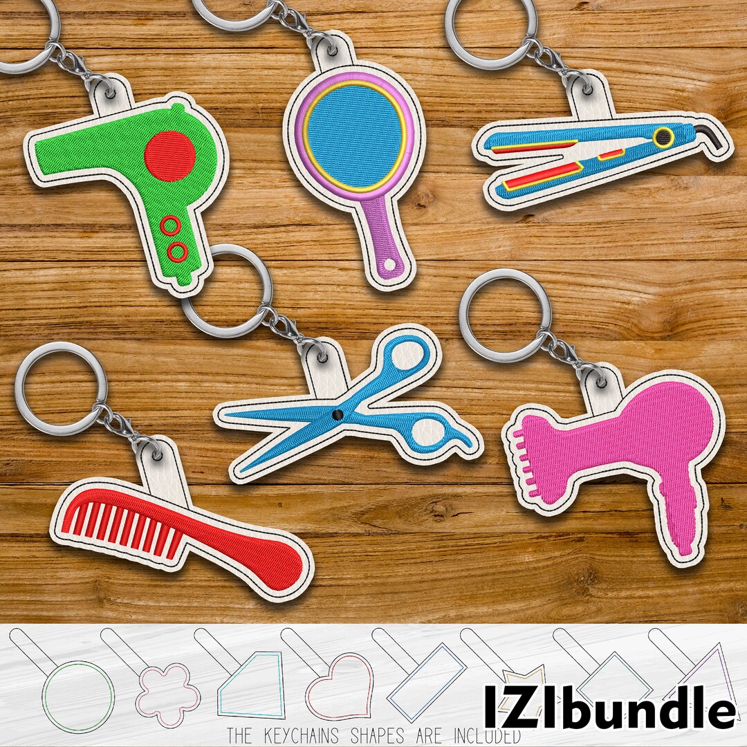 Hairdresser Tools Keychain Eyelet Tab Key Fob - Designs for Embroidery ...