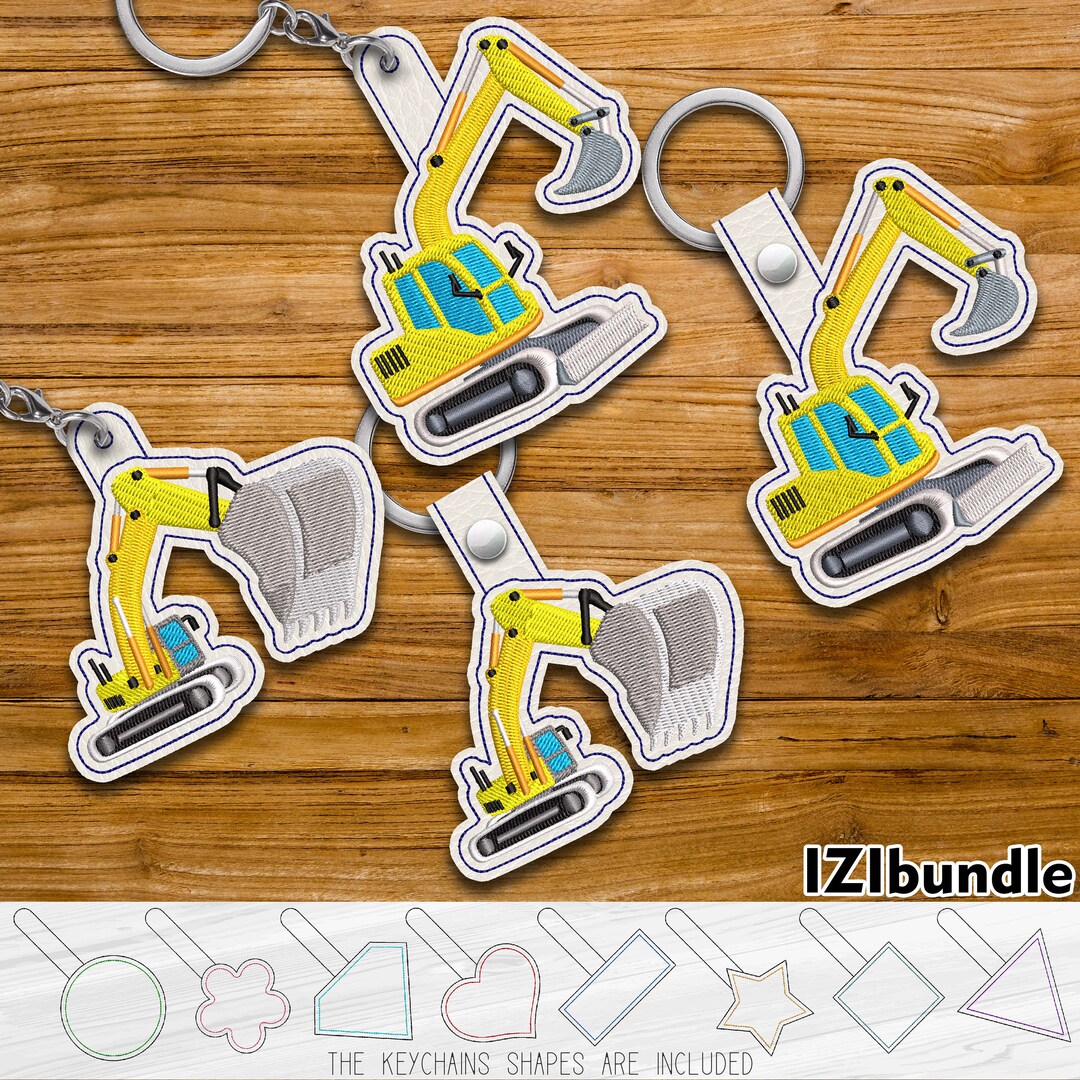 Excavator Embroidery Keychain Design, Snap & Eyelet Key Fob Tab ...
