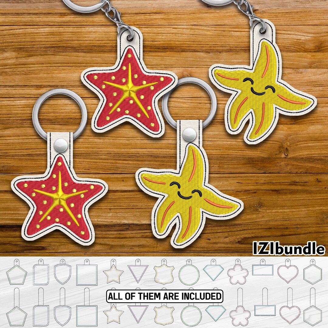 Starfish Embroidery Keychain Design, Snap & Eyelet Key Fob Tab (digital ...